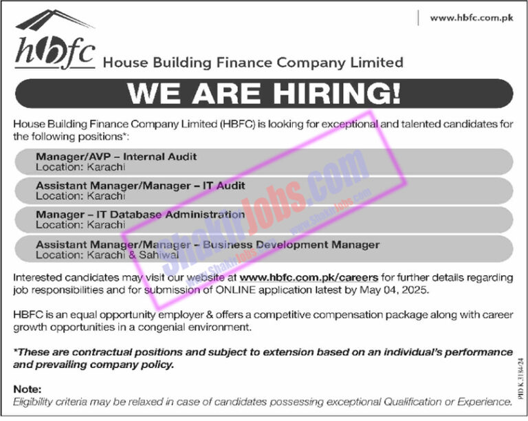 HBFC Jobs 2025 House Building Finance Company
