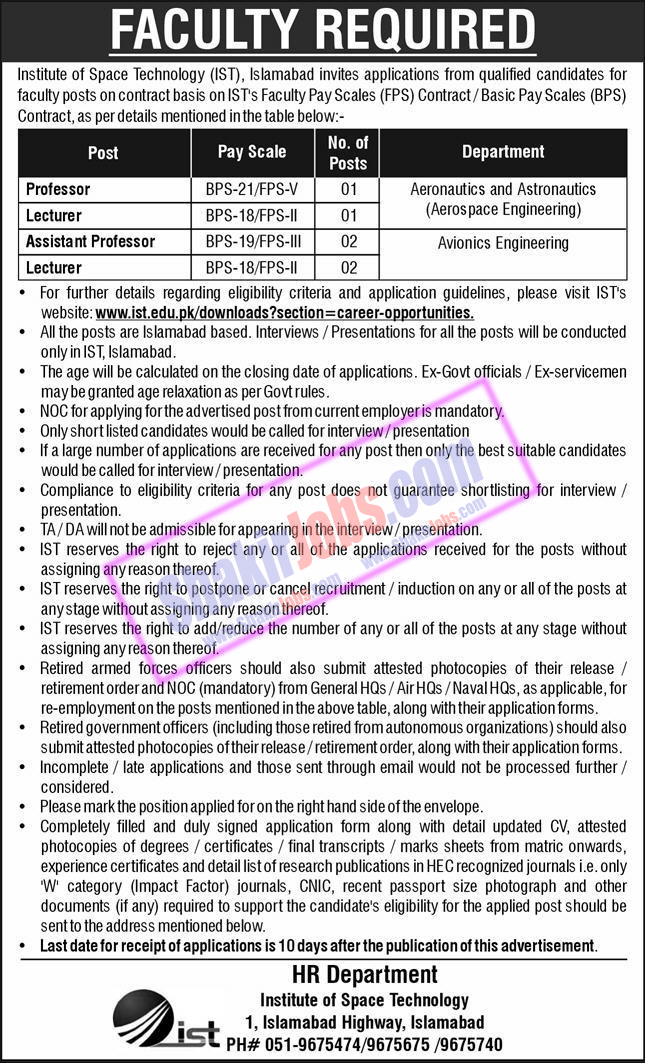 IST Jobs 2026 Institute of Space Technology