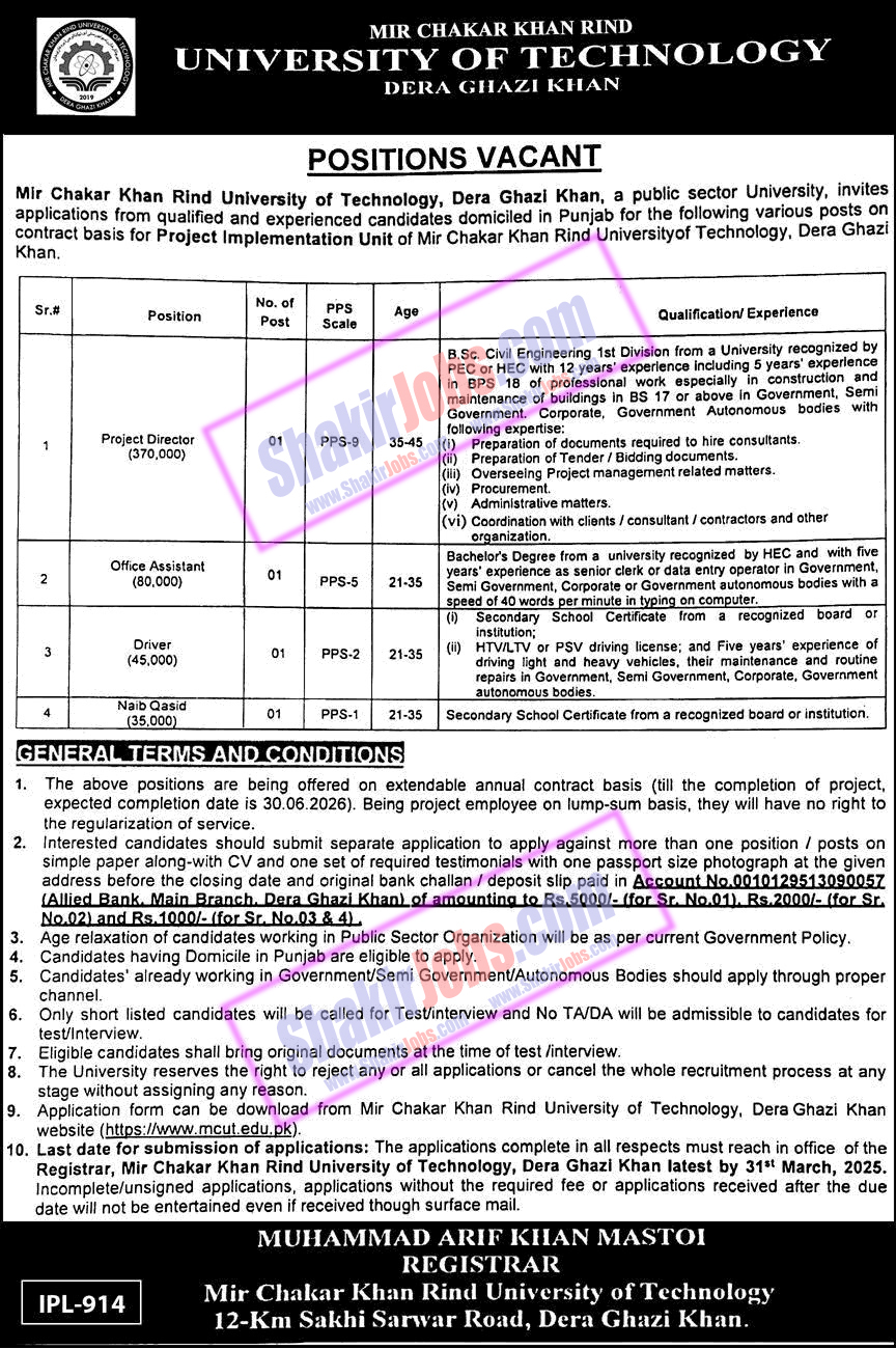 Mckru Jobs 2025 Mir Chakar Khan Rind University