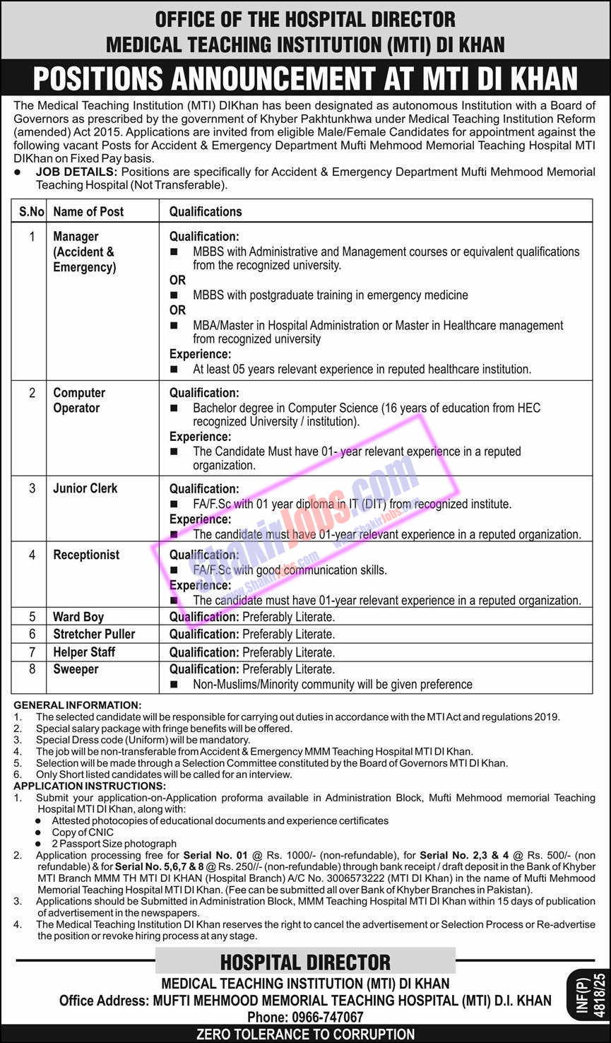 Medical Teaching Institution MTI Jobs 2025 Apply Online