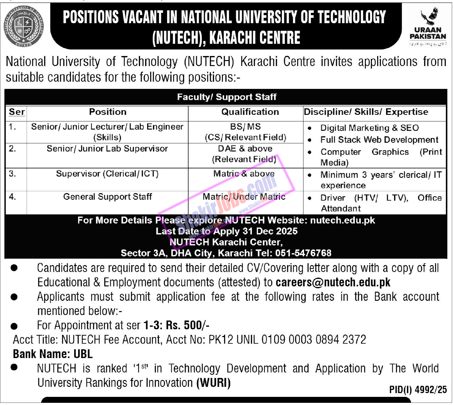 National University of Technology NUTECH Jobs 2026 Apply Online