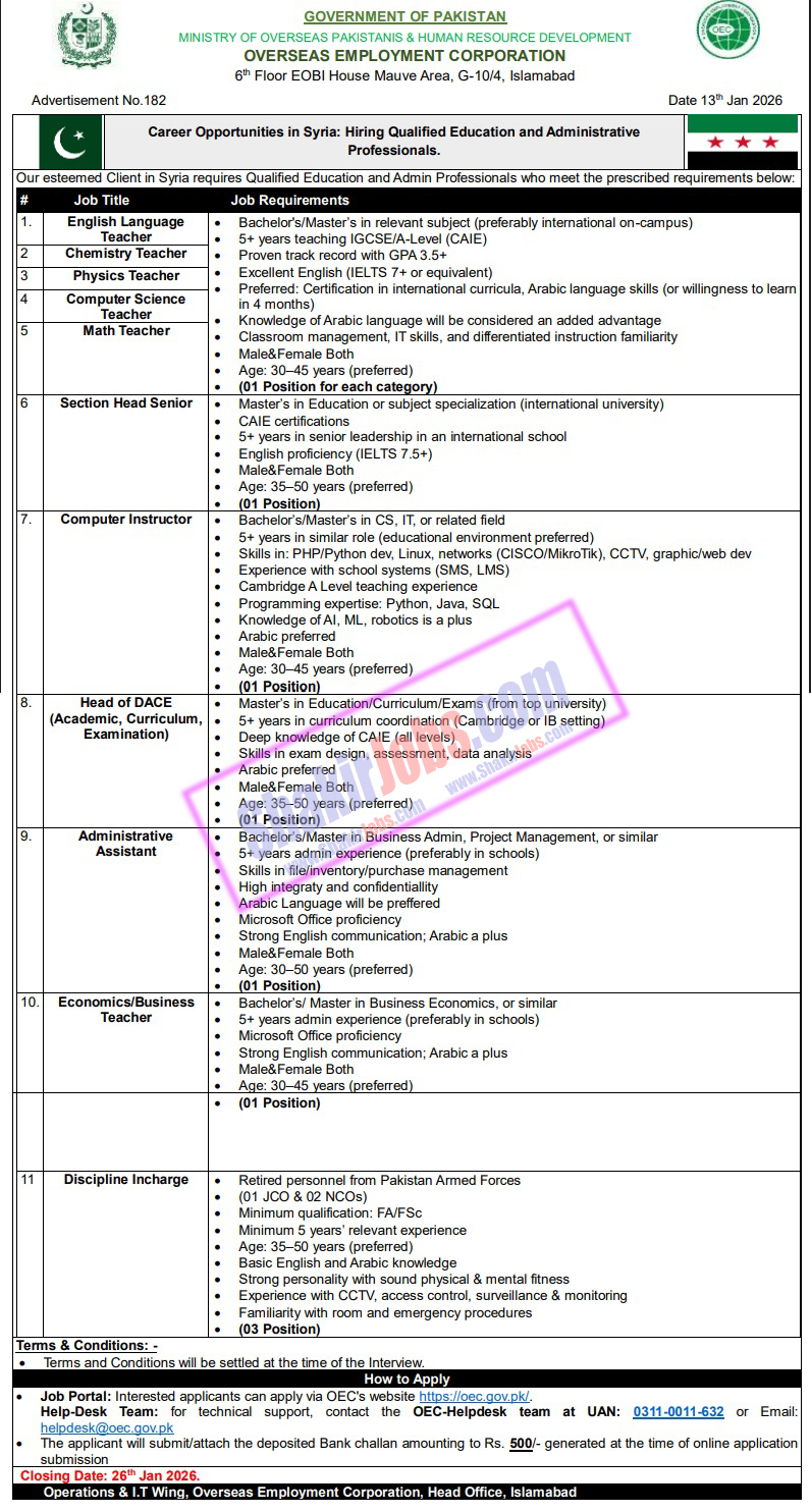 OEC Syria Jobs 2026 - How To Apply Online Career Opportunities in Syria