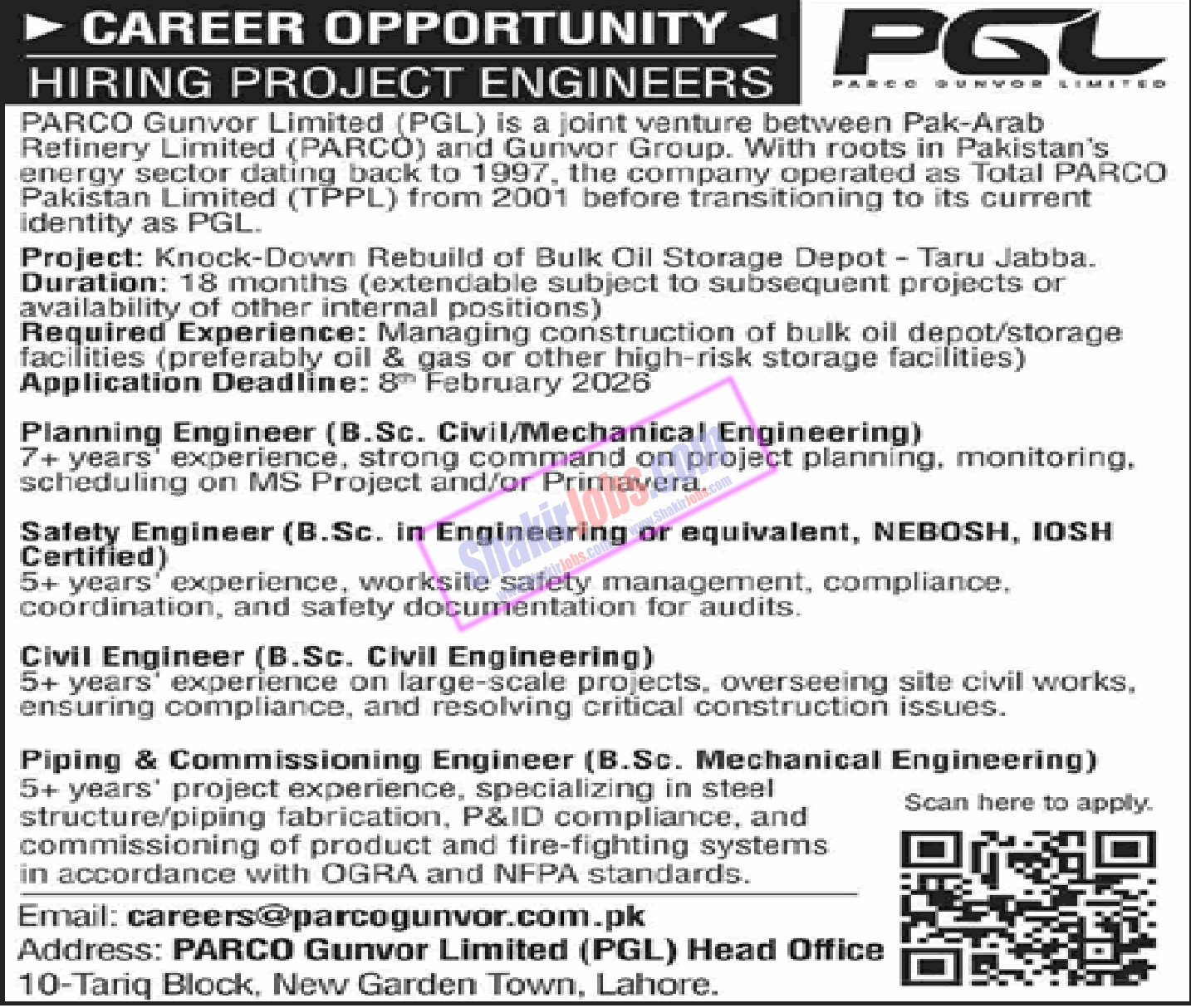 PARCO Gunvor Limited PGL Jobs 2026 Apply Online