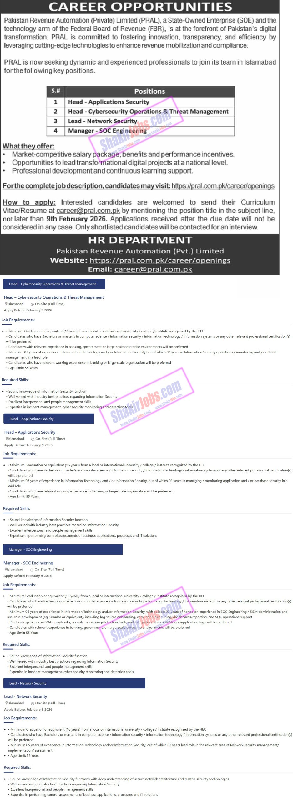 Pakistan Revenue Automation PRAL Jobs 2026 Apply Online