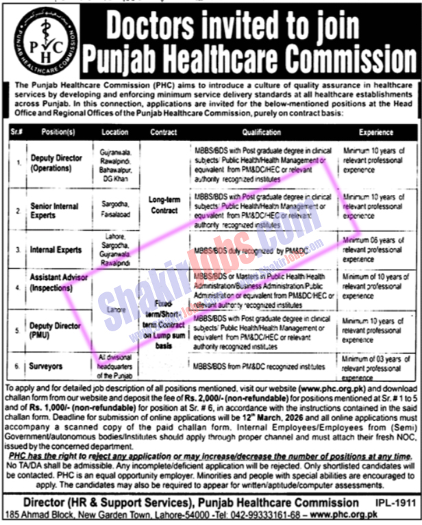 Punjab Healthcare Commission PHC Jobs 2026 Government
