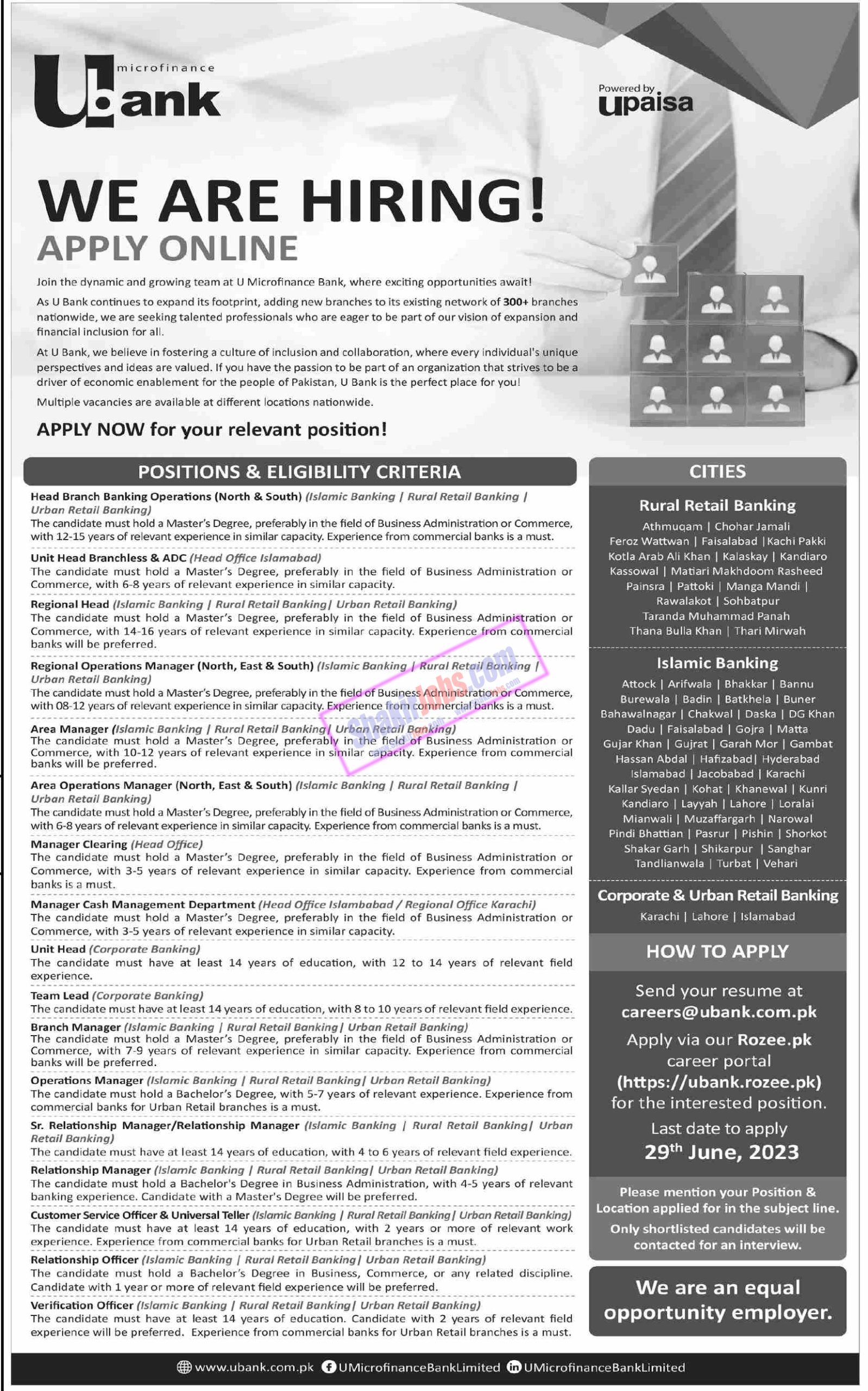 U Microfinance Bank UBANK Jobs 2023 Apply Online