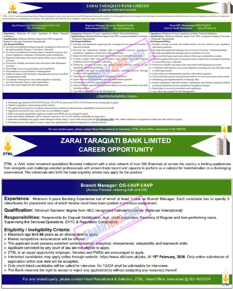 🔥ZTBL Jobs 2026🔥 Zarai Taraqiati Bank
